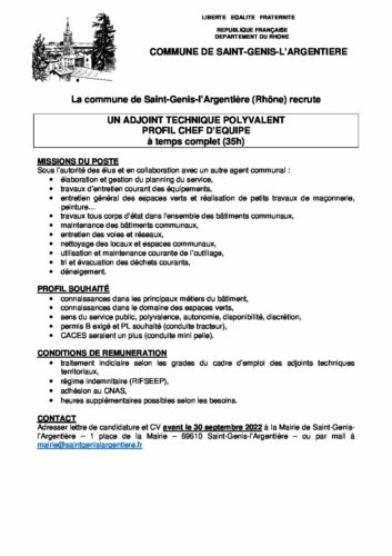 PROFIL DE POSTE - Site internet de la commune de Duerne